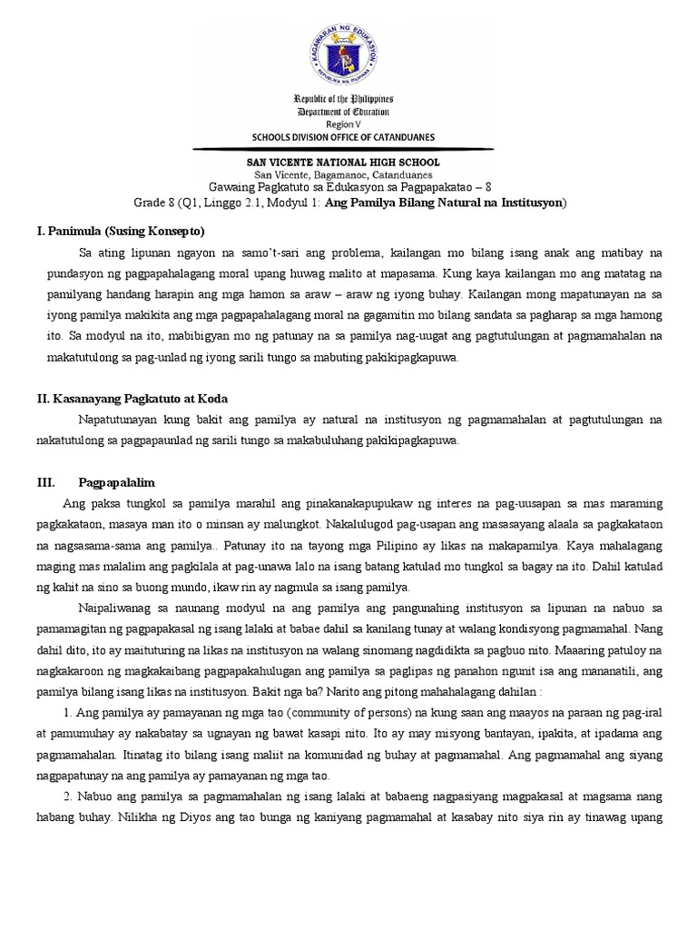 Gawaing Pagkatuto Sa Edukasyon Sa Pagpapakatao September 20-24, 2021bbb ...