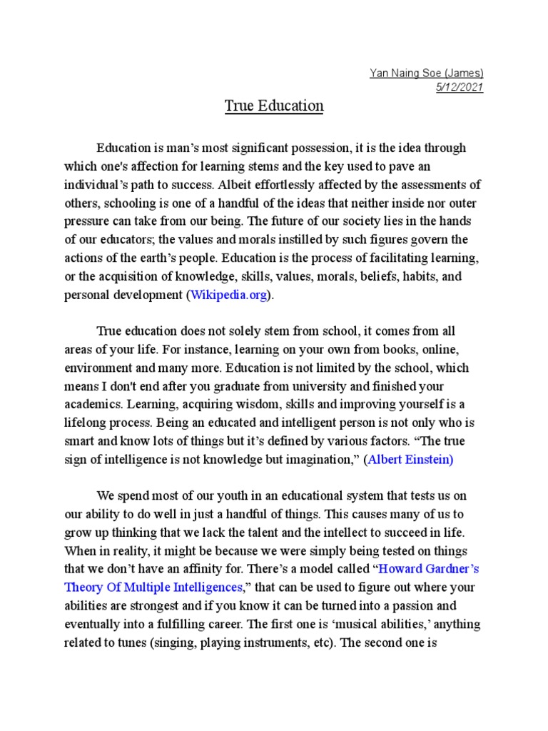 Igcse Gp Individual Reflective Essay Education For All Pdf
