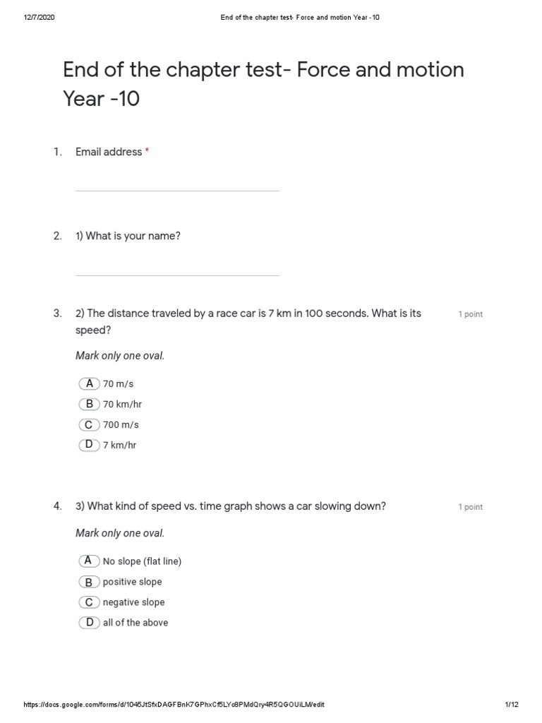 Question Paper of IGCSE Physics (Chapter 2 - Force and Motion) | PDF