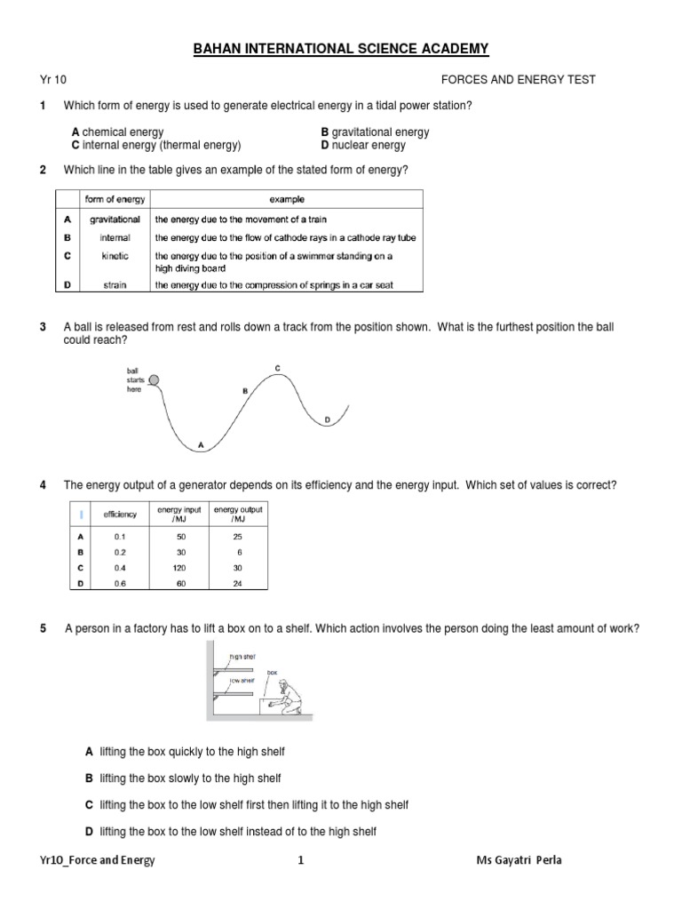 IGCSE Physics Question Paper (Chapter 4 - Force and Energy) | PDF
