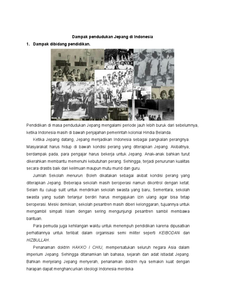 Dampak Pendudukan Jepang Di Indonesia Dalam Bidang Pendidikan | PDF