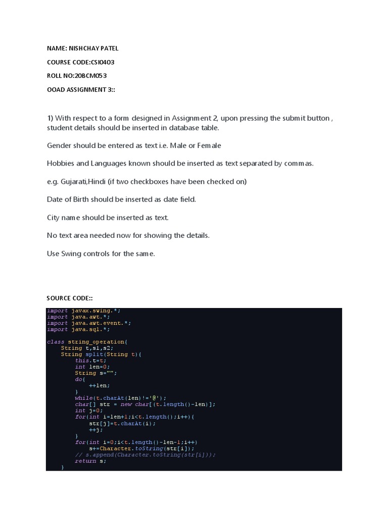 Registration Form Using JDBC & GUI | PDF