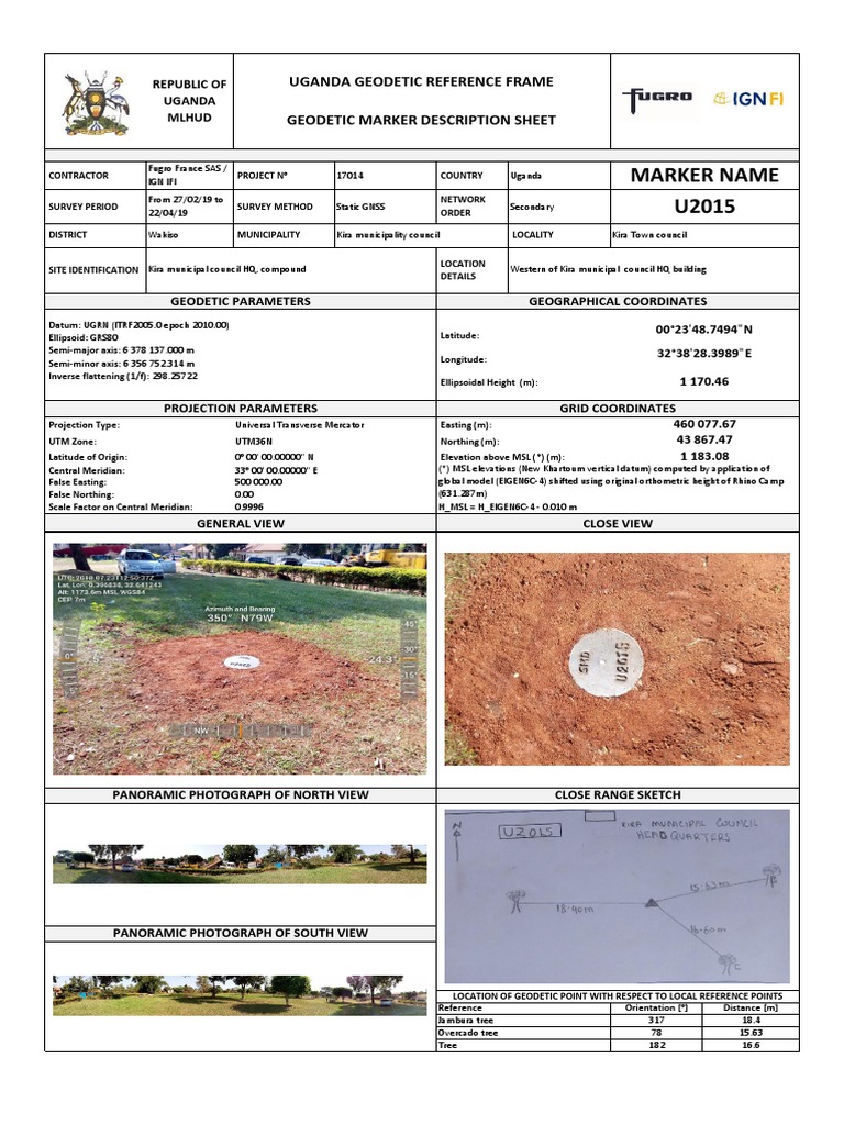Marker Name U2015: Uganda Geodetic Reference Frame Geodetic Marker ...
