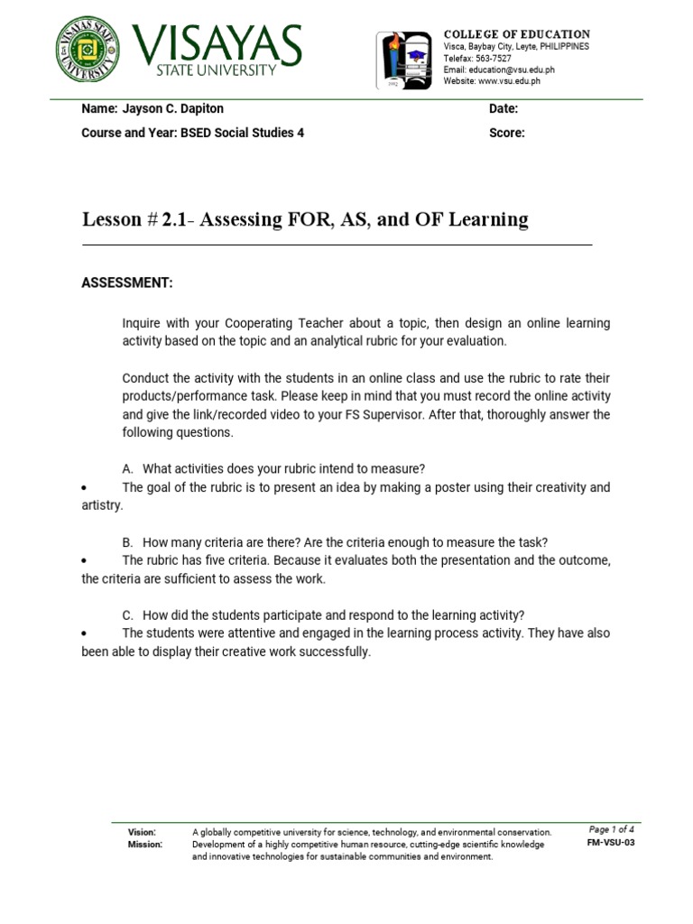 Activity 2.1 Assessment@ | PDF