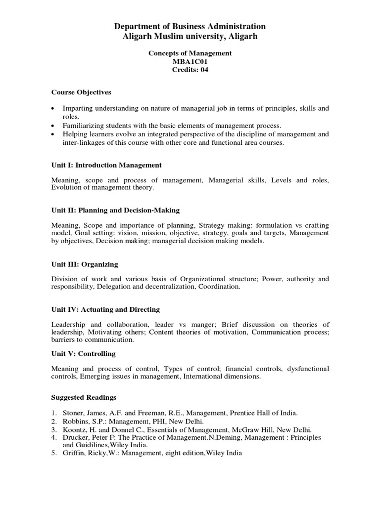 Mba Amu Syllabus | PDF