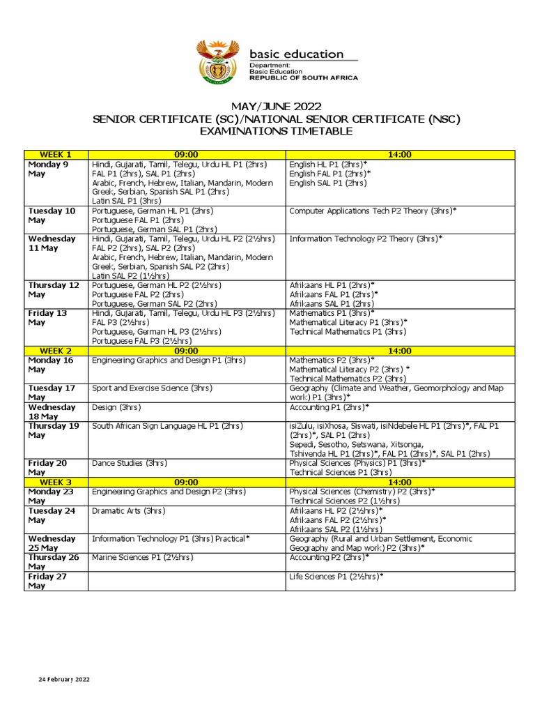 NSC 2022 June Exam Timetable | PDF | Languages | Foreign Language Studies