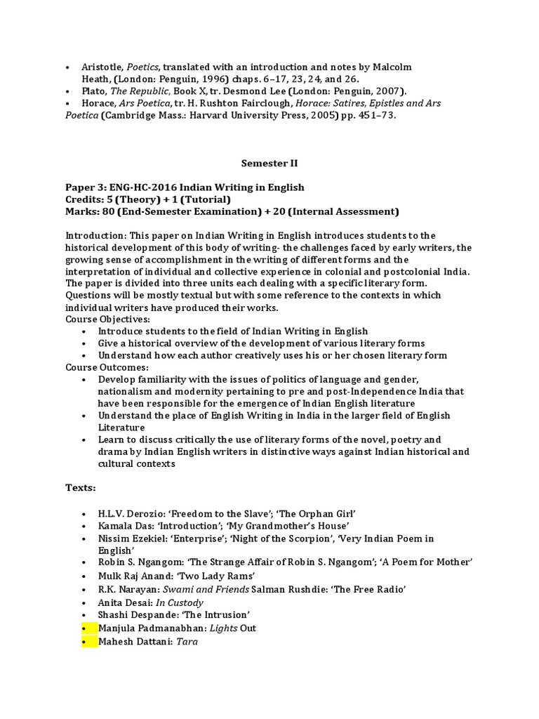 English Second Semester Syllabus | PDF | History