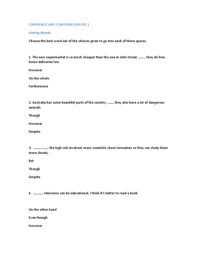 Coherence and Cohesion - Grammar and Vocab | PDF