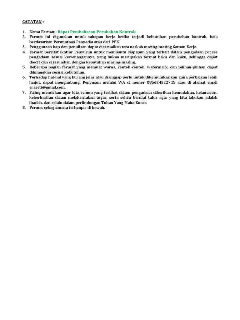 Contoh Format BA Rapat Kebutuhan Perubahan Kontrak | PDF