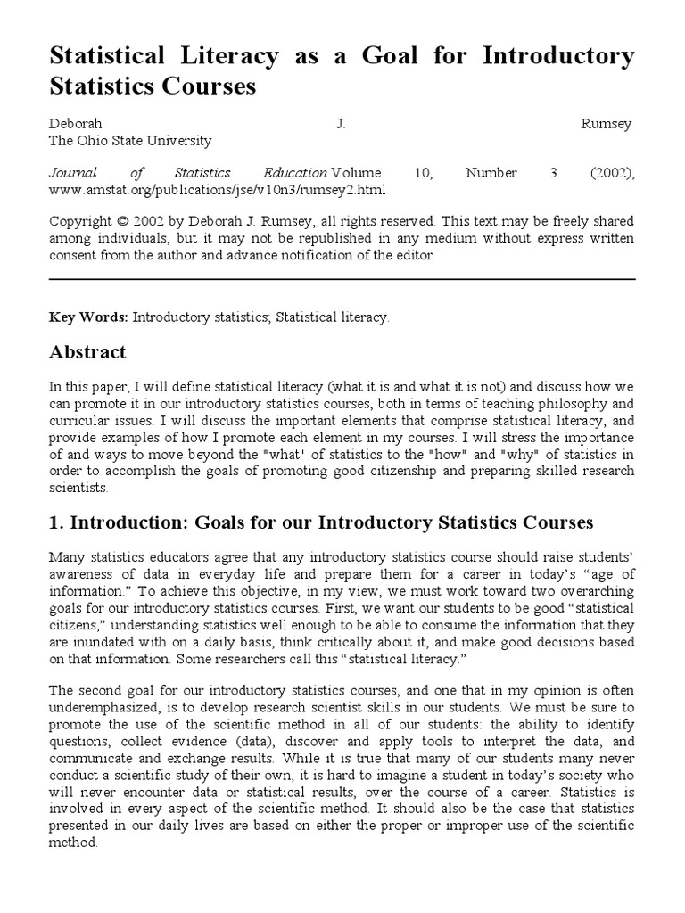 Statistical Literacy As A Goal For Introductory Statistics Courses ...