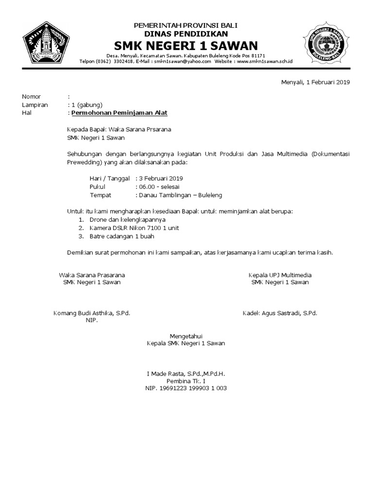 Surat Peminjaman Alat | PDF