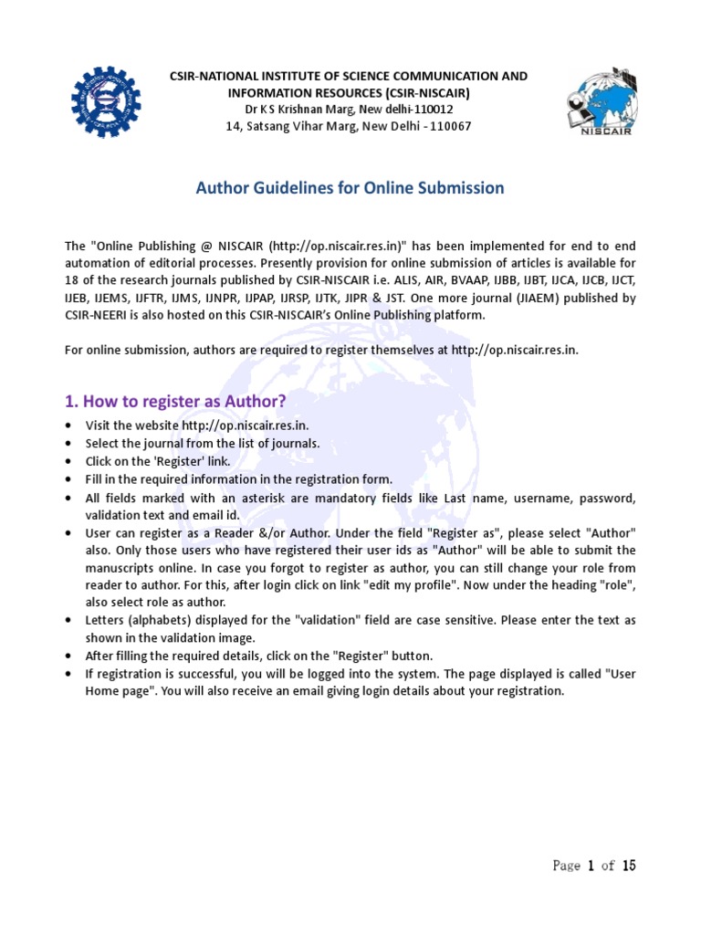 Author Guidelines Online Submission | PDF | Academic Journal | Login