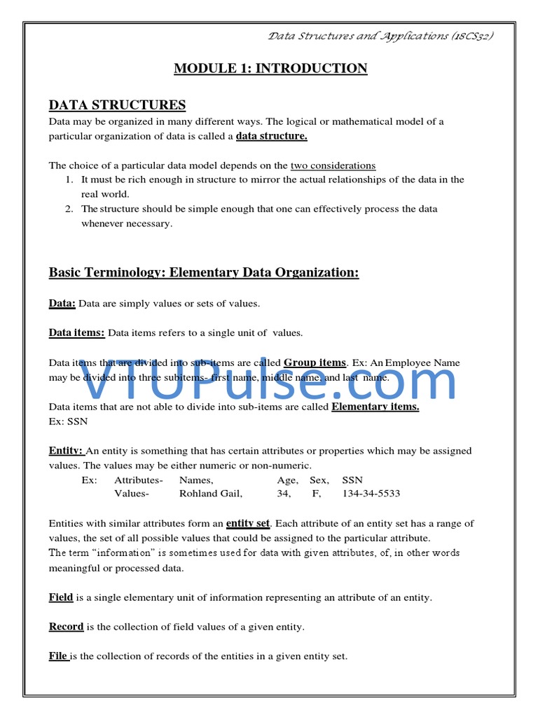 Module 1: Introduction: Data Structures and Applications (18CS32) | PDF | Pointer (Computer ...