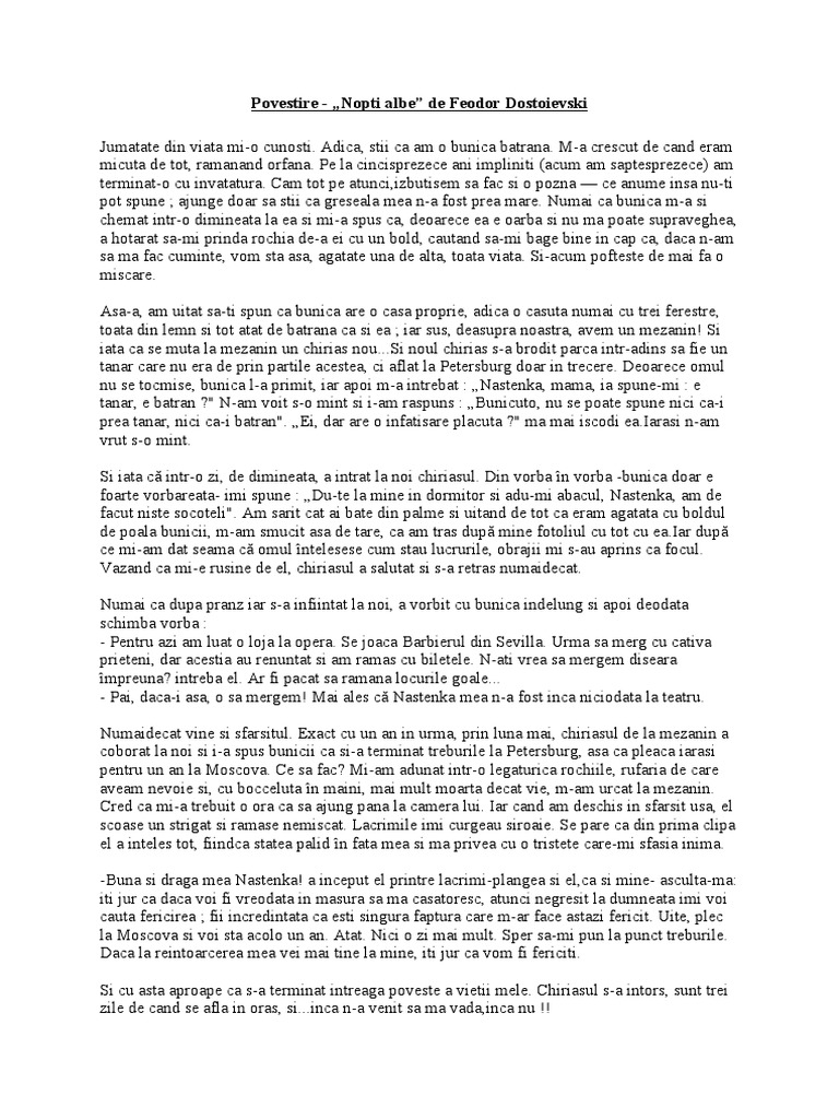 Nopti Albe - Dostoievski - Povestire | PDF