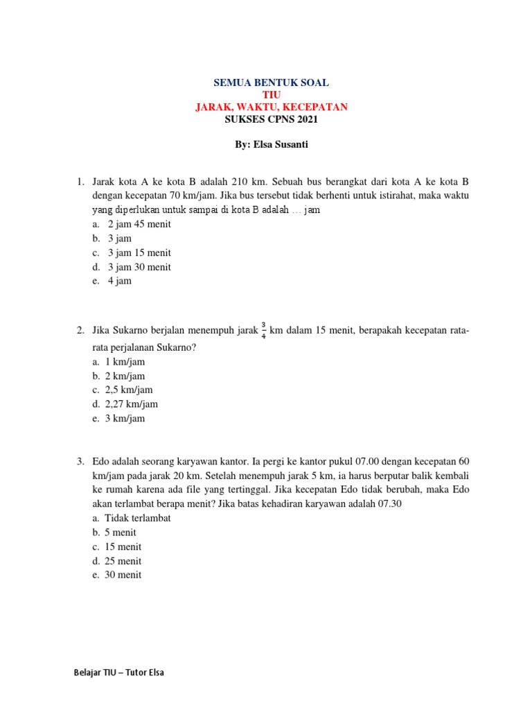 TIU - Jarak Dan Kecepatan - Elsa Susanti | PDF