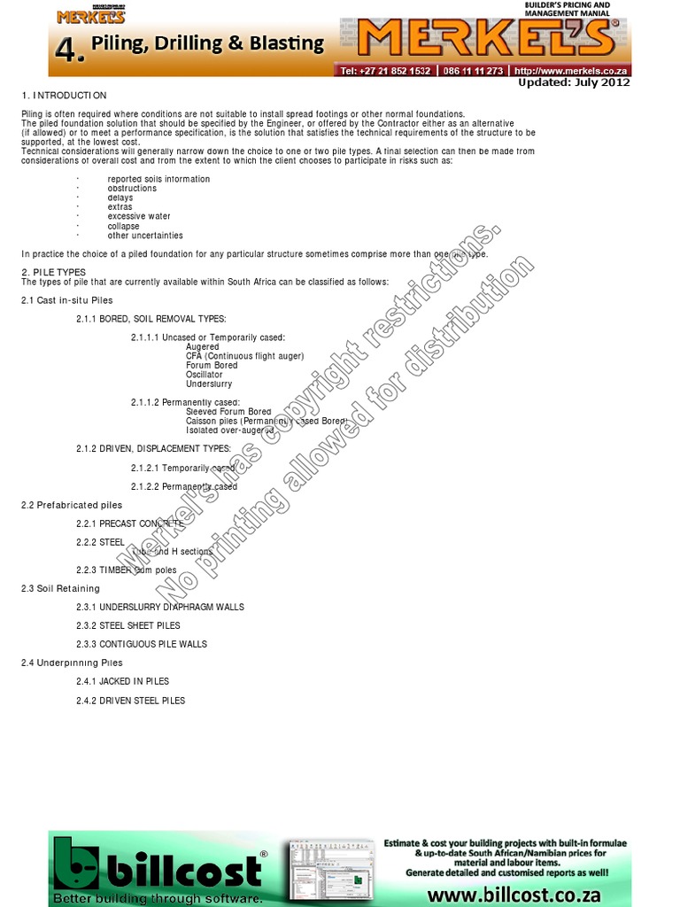 Bill 04 Piling Drilling & Blasting | PDF | Deep Foundation | Building ...