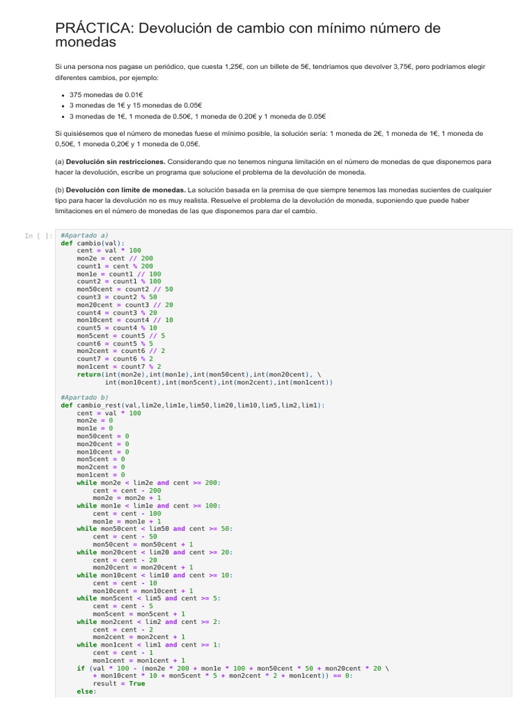 PRACTICA Cambio Monedas (Python) | PDF