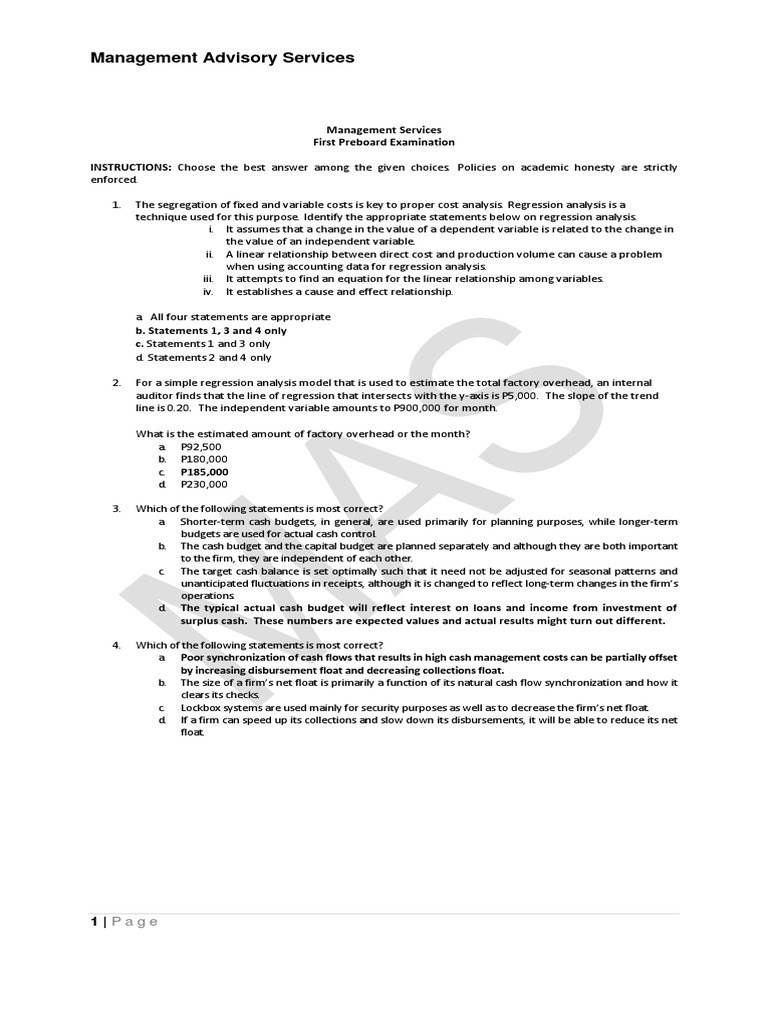 MAS FPB With Answer Keys | PDF