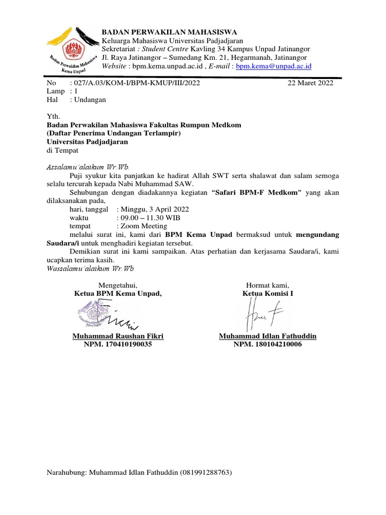 Surat Undangan Safari BPMF Medkom 27 | PDF