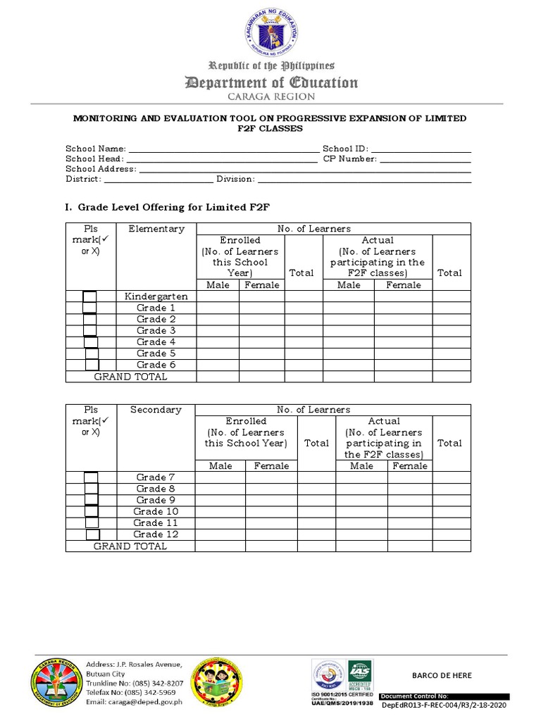 Monitoring and Evaluation Tool On Progressive Expansion of Limited F2F ...