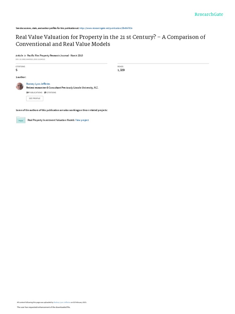 Real Value Valuation For Property in The 21 ST Cen | PDF