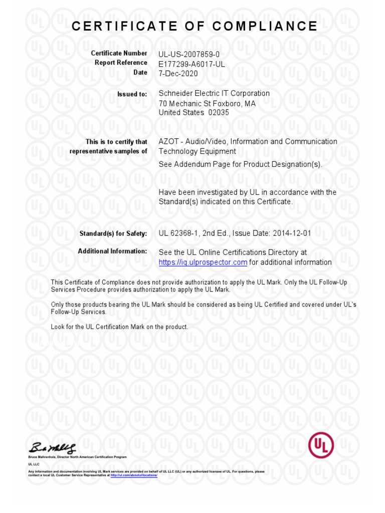 Certificado Ul-Eu Pdu Ap8853 | PDF