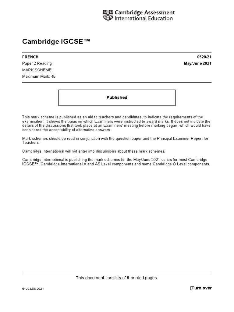 Cambridge IGCSE™: French 0520/21 May/June 2021 | PDF