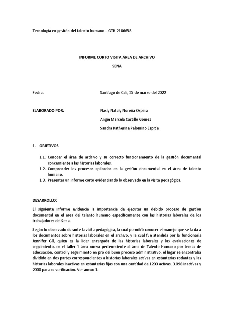 Informe Corto Visita Archivo | PDF | Información | Gestión de registros