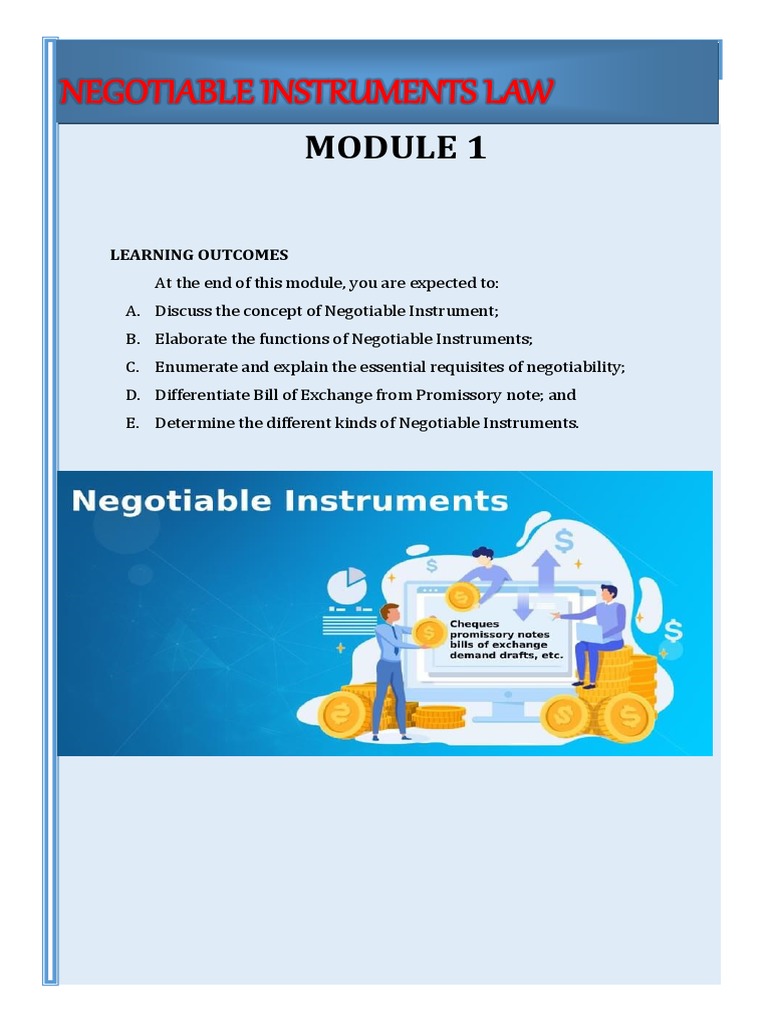 Negotiable Instruments Law: Learning Outcomes | Download Free PDF | Negotiable Instrument ...