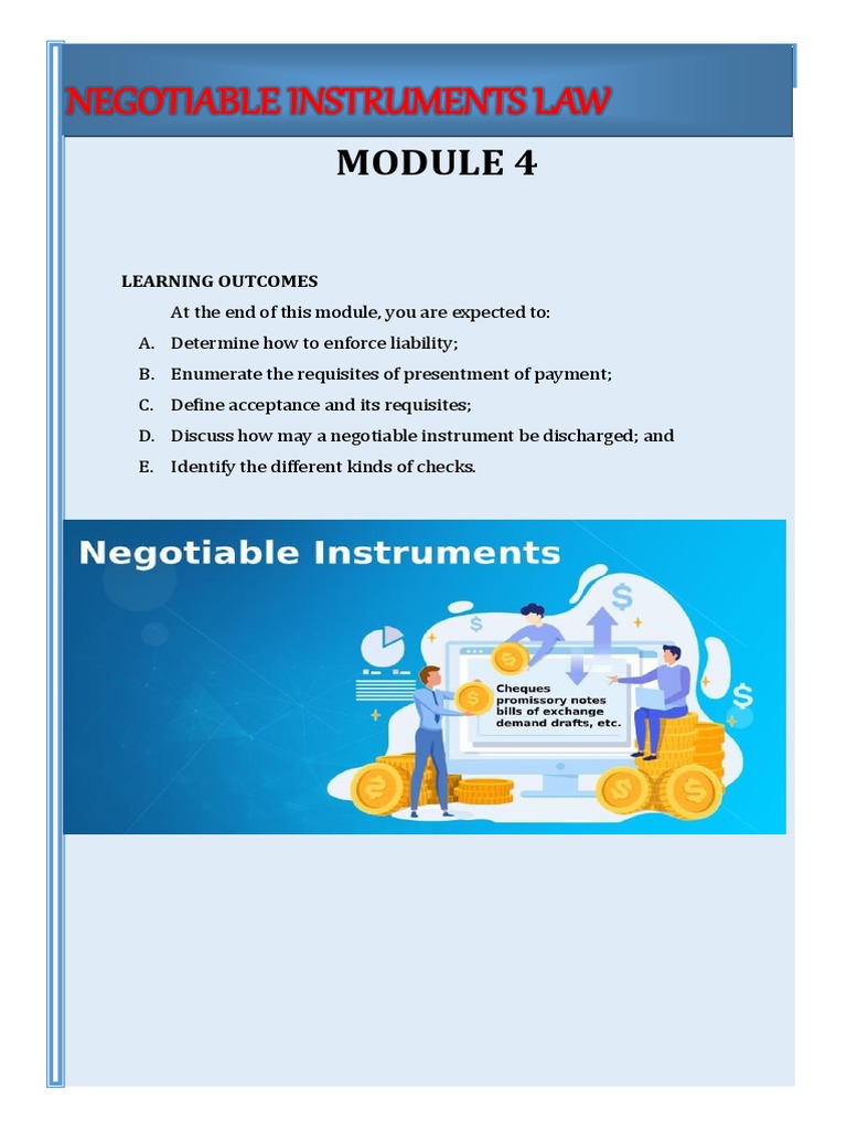 A Comprehensive Overview of Key Concepts Regarding Negotiable Instruments Law Including ...