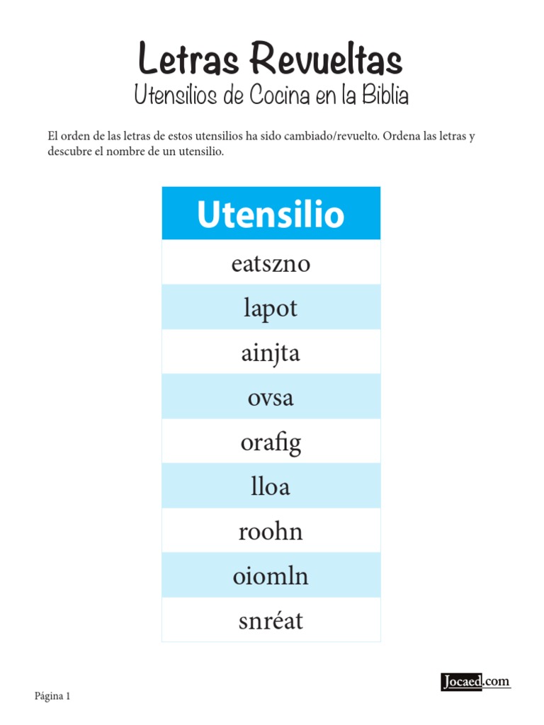 Letras Revueltas Utensilios Cocina Biblia | PDF