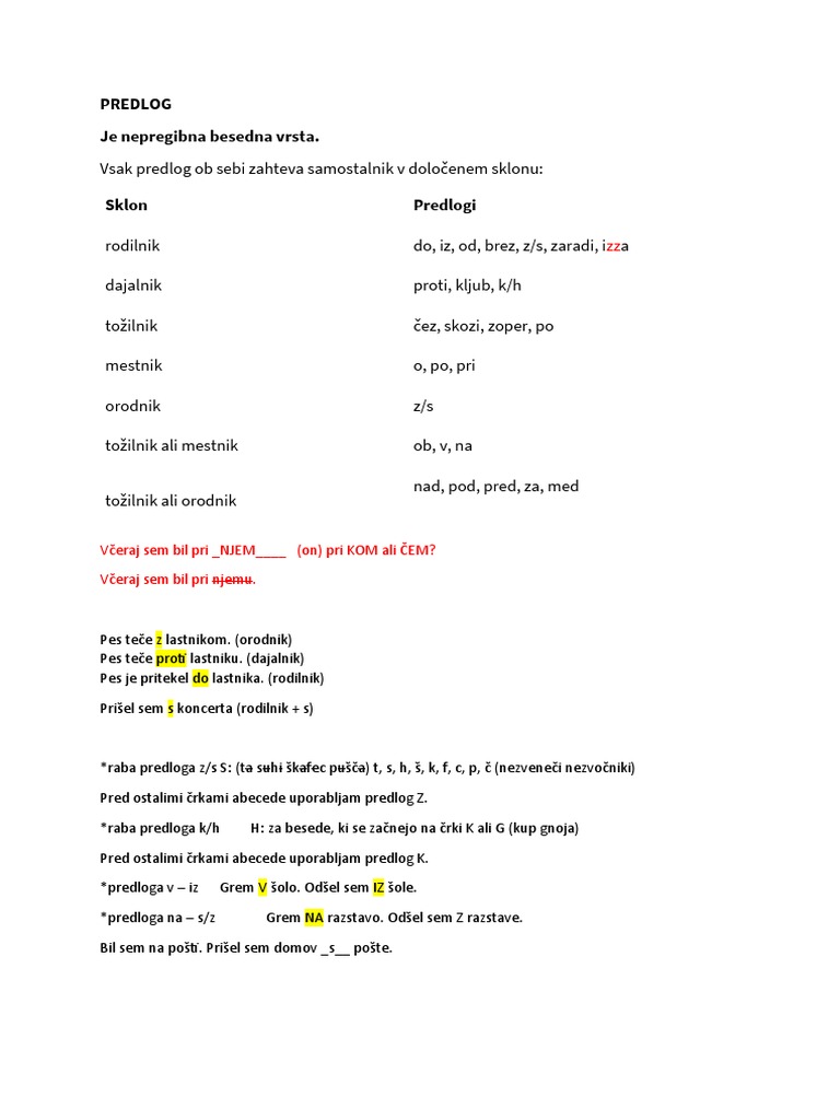 Predlog, Veznik | PDF