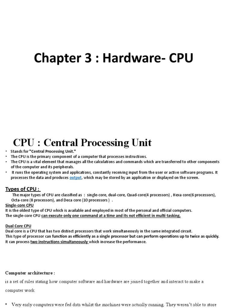 Chapter 3: Hardware-CPU | PDF | Central Processing Unit | Computer Data ...
