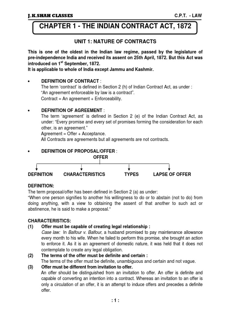 Indian Contract Act Notes by JK Shah Classes | PDF