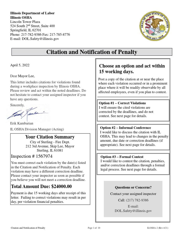 Illinois OSHA Citation Notification | PDF