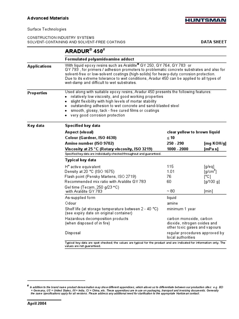 Aradur 450: Advanced Materials | PDF | Legal Liability | Epoxy