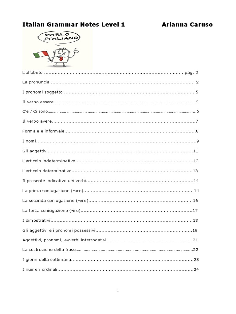 Italian Grammar Notes Level1 A1.1 | PDF