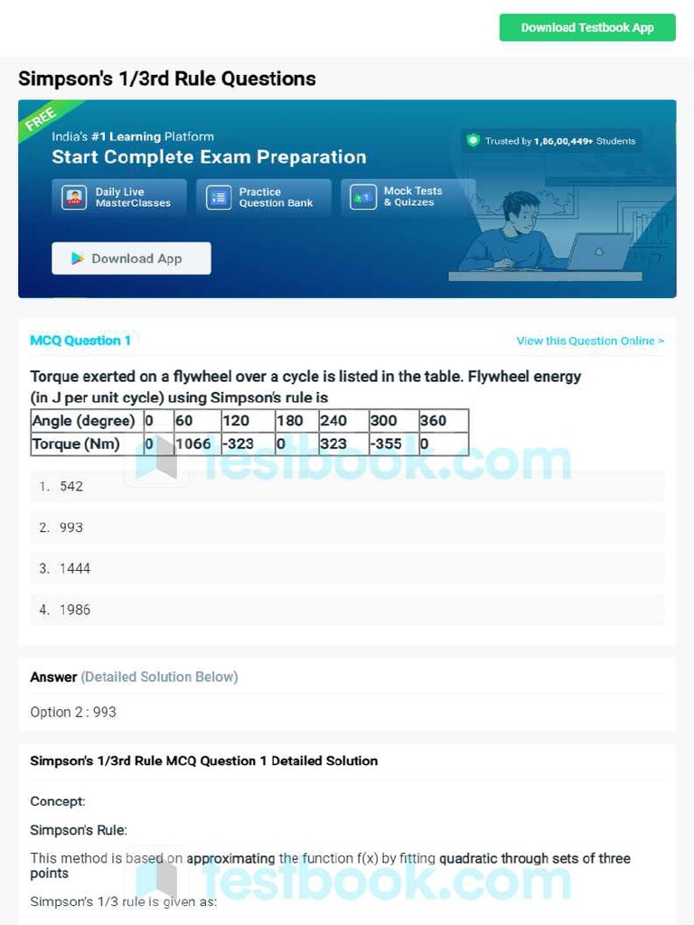 MCQ On Simpsons 13rd Rule 5eea6a0a39140f30f369dc57 | PDF