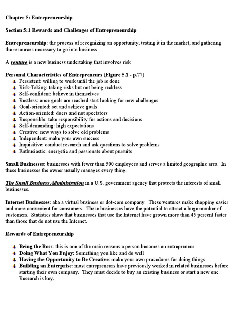 Chapter 5 Entrepreneurship | PDF