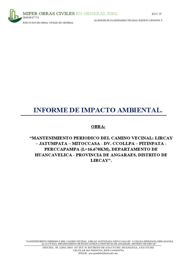 08 Informe de Impacto Ambiental | PDF | Evaluación de impacto ambiental ...