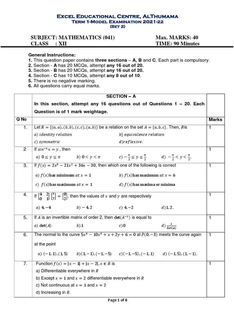 12 Math Sample Paper 2-Signed | PDF | Maxima And Minima | Area