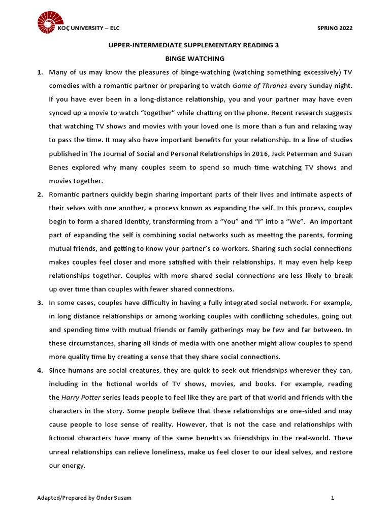 Reading - Binge Watching | PDF | Wellness