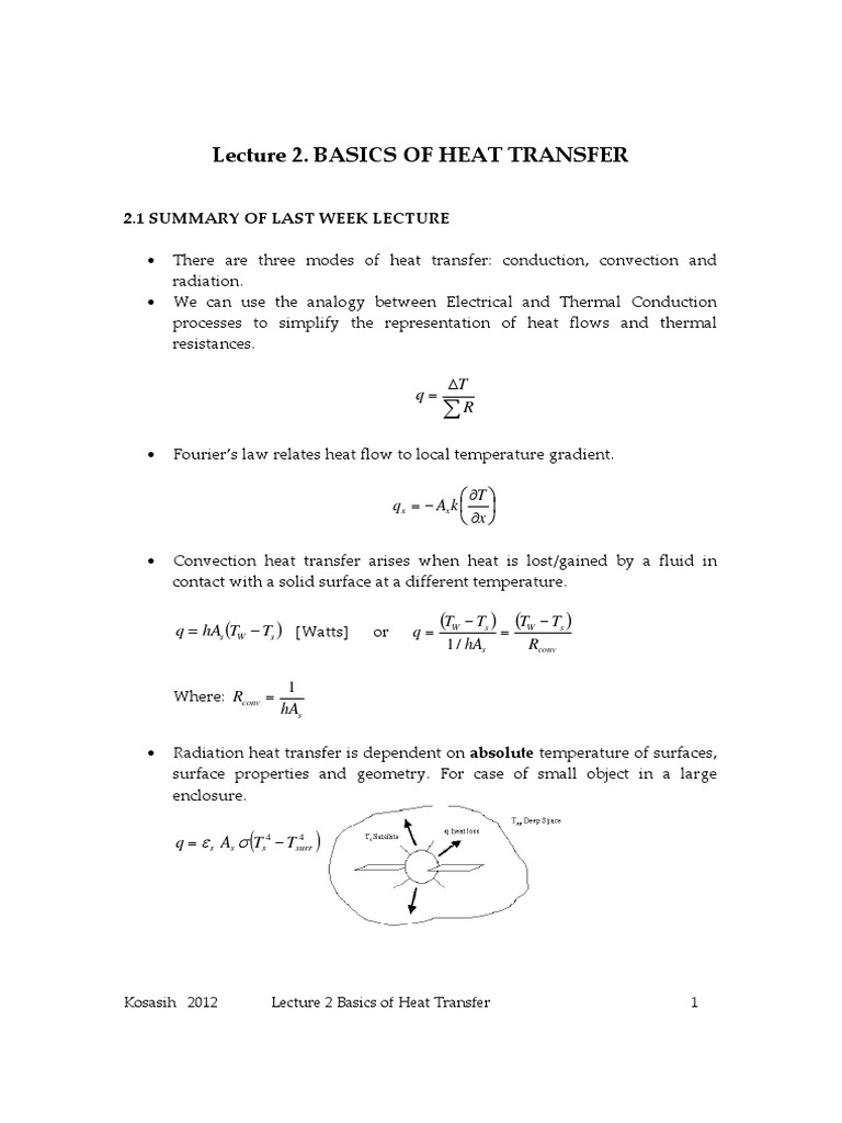 Lecture 2. Basics of Heat Transfer | PDF | Heat Transfer | Thermal ...