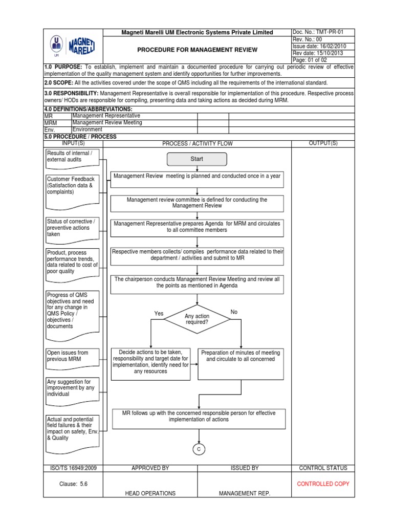TMT Procedure - Management ReviewP1 | PDF | Quality Management System ...