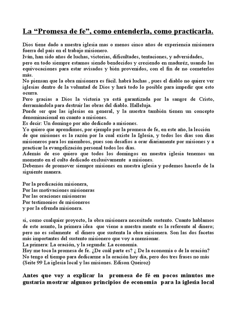 Promesa de Fe Tema | PDF | Misionero | Oración