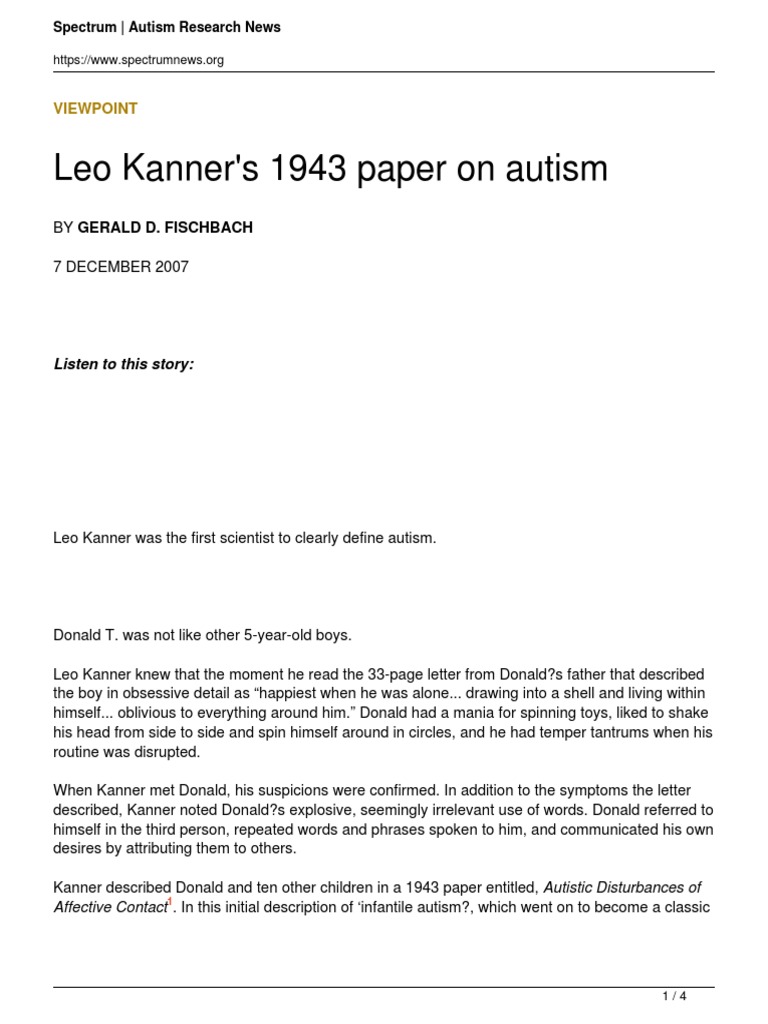 Leo Kanners 1943 Paper On Autism | PDF | Autism | Asperger Syndrome
