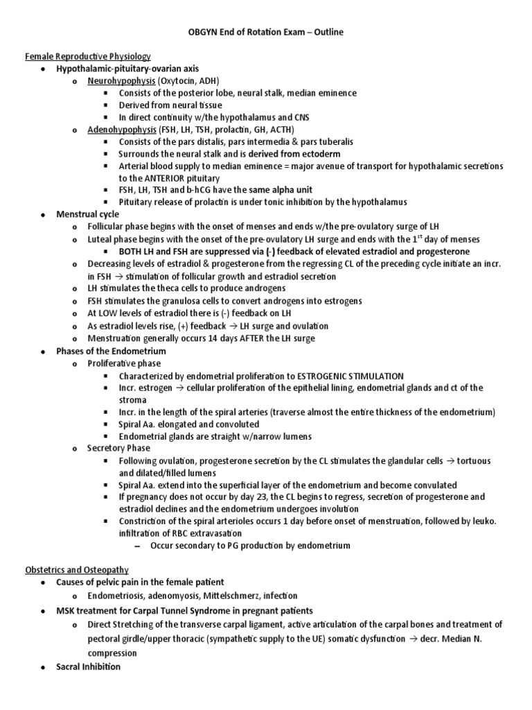 OBGyn Endof Rotation Outline | Download Free PDF | Luteinizing Hormone ...
