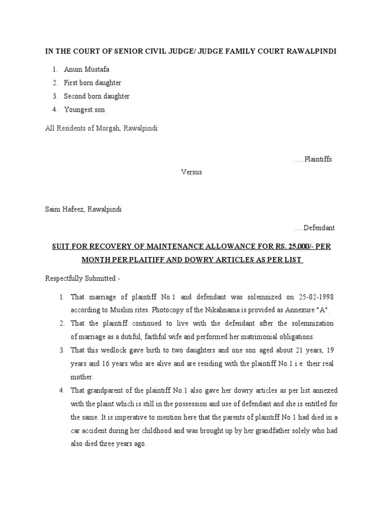 Plaint and Written Statement | PDF | Marriage | Government