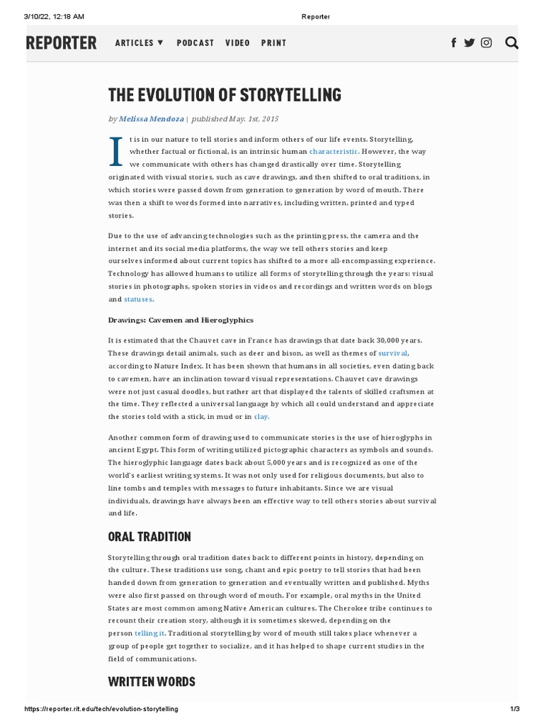 The Evolution of Storytelling: Oral Tradition | PDF | Mass Media | Writing