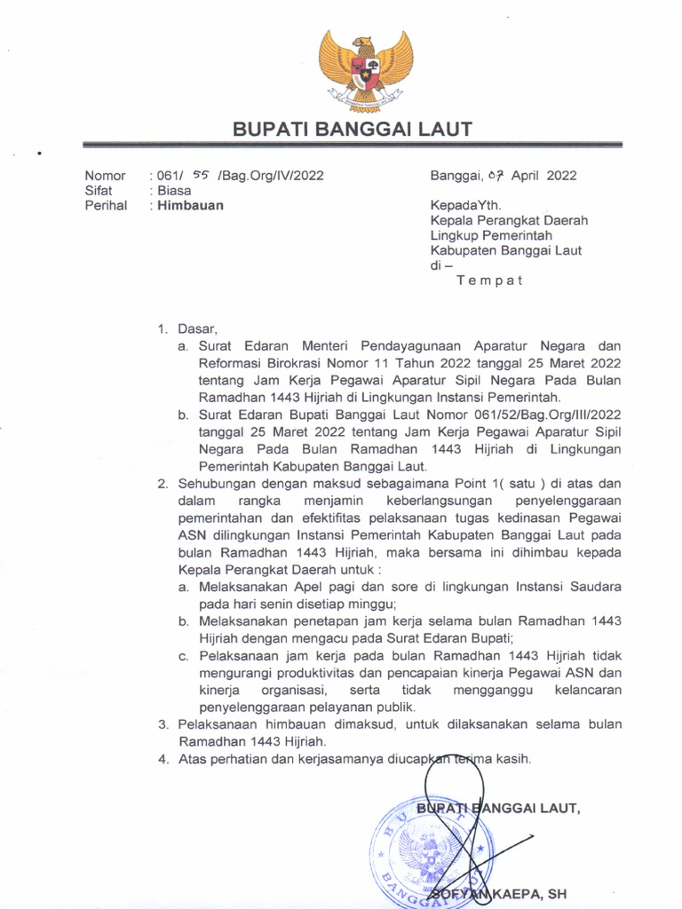 Surat Himbauan Bupati | PDF